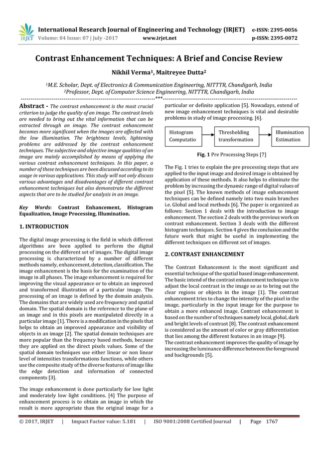 Contrast Enhancement Techniques: A Brief and Concise Review | PDF