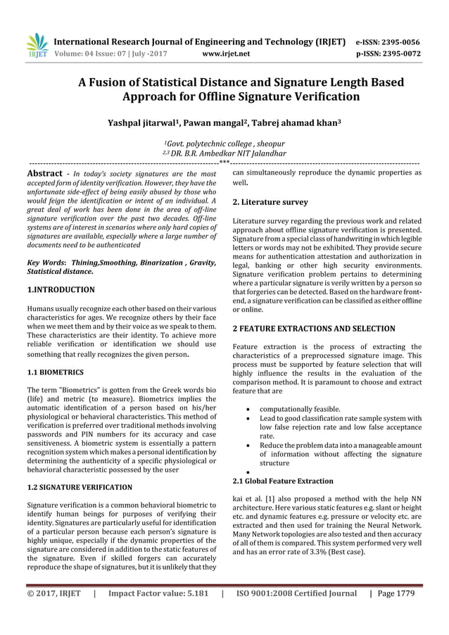 A Fusion of Statistical Distance and Signature Length Based Approach for Offline Signature ...