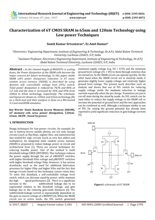 Characterization of 6T CMOS SRAM in 65nm and 120nm Technology using Low Power Techniques- | PDF