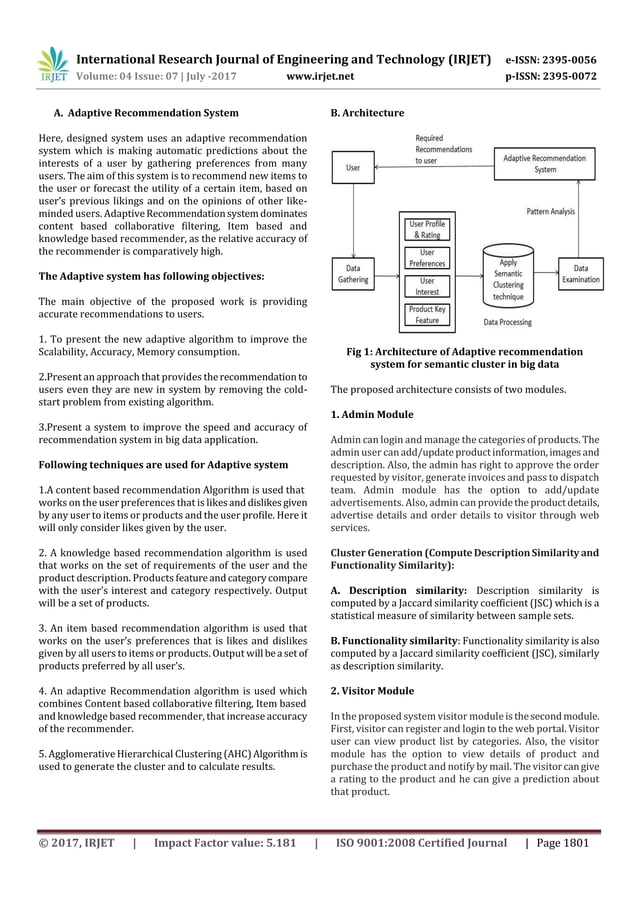 Providing Highly Accurate Service Recommendation over Big Data using Adaptive System | PDF