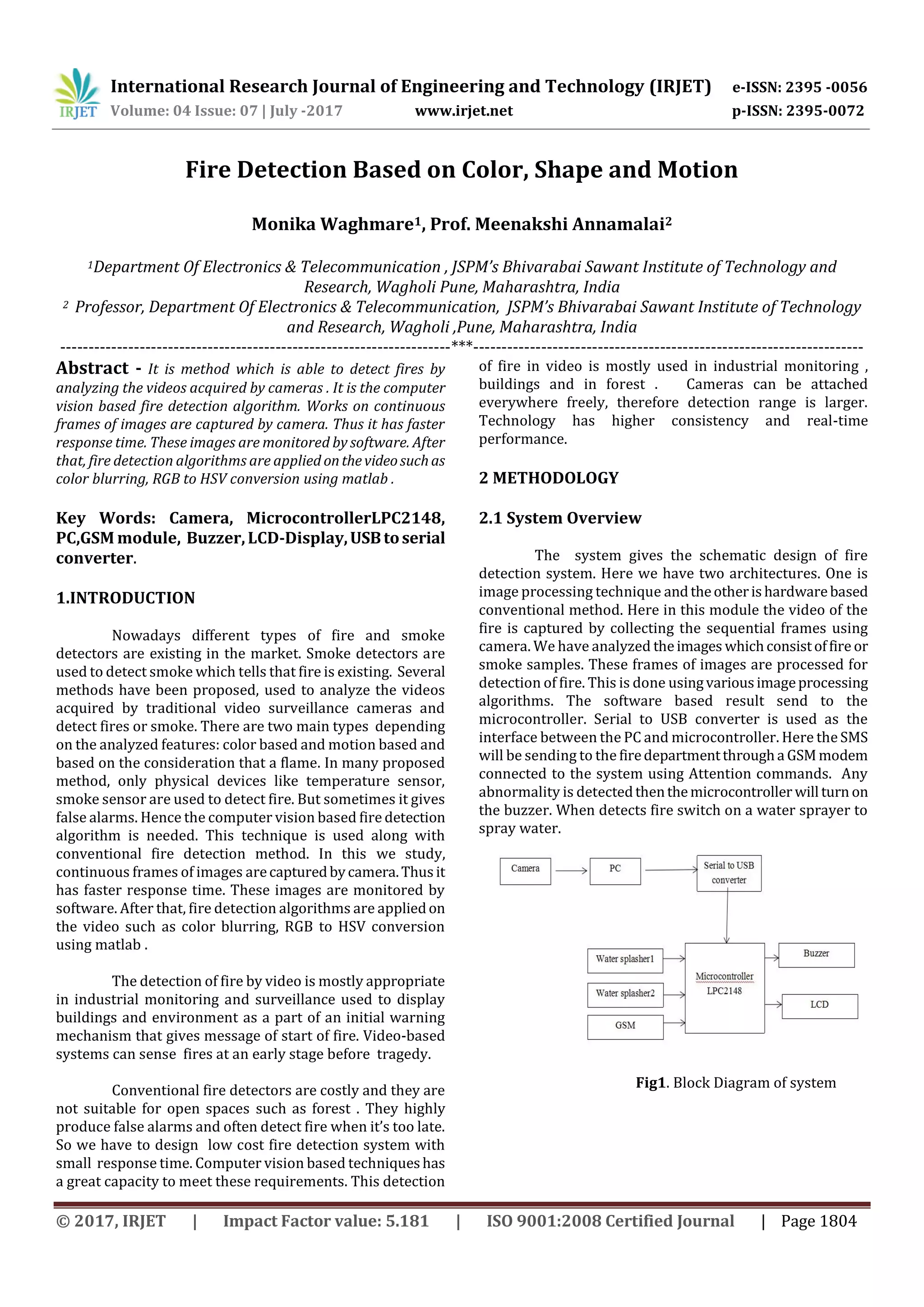 Fire Detection Based On Color Shape And Motion Pdf
