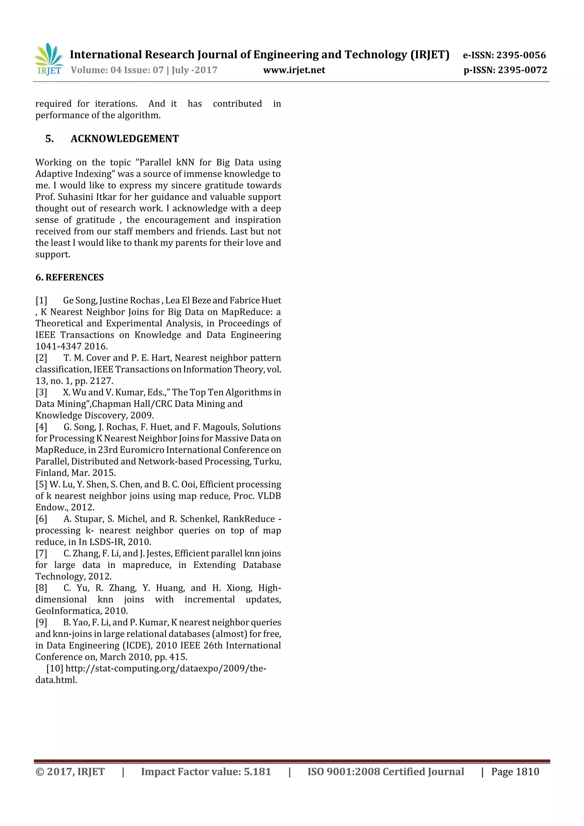 Parallel KNN for Big Data using Adaptive Indexing | PDF