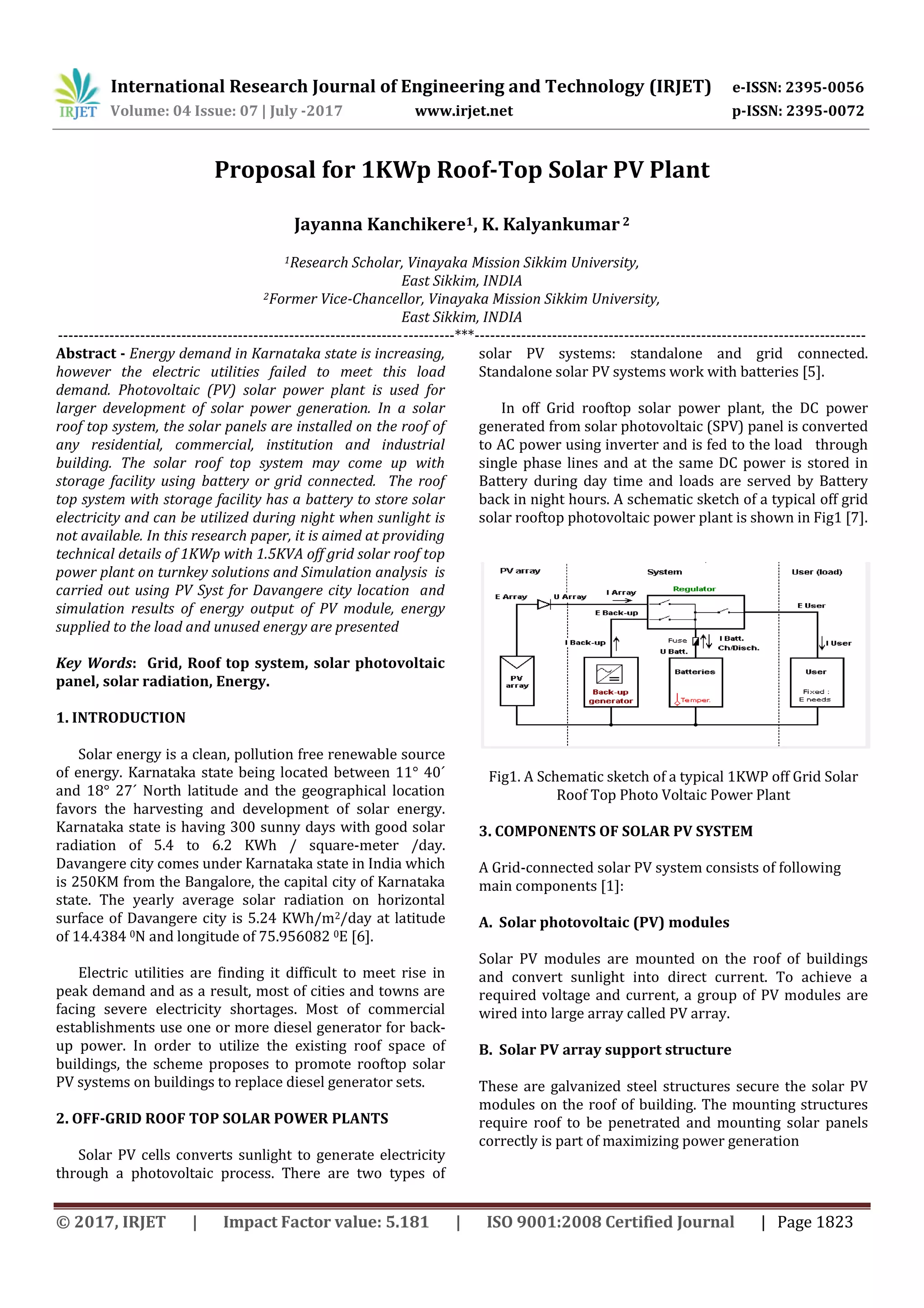 Proposal for 1kwp Roof-Top Solar PV Plant | PDF
