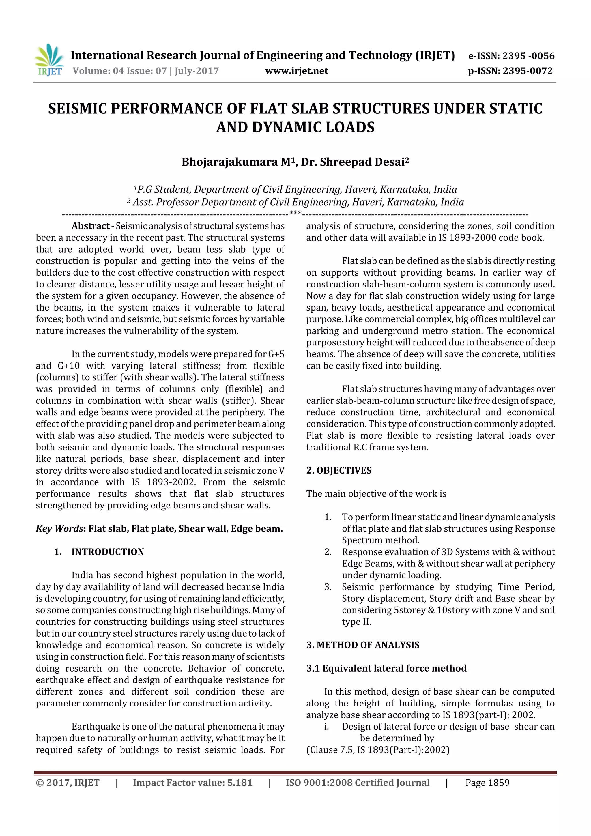 Seismic Performance of Flat Slab Structures Under Static and Dynamic Loads | PDF