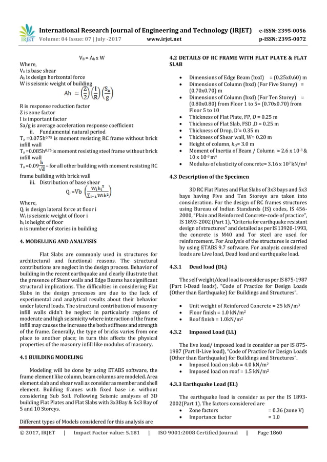 Seismic Performance of Flat Slab Structures Under Static and Dynamic Loads | PDF