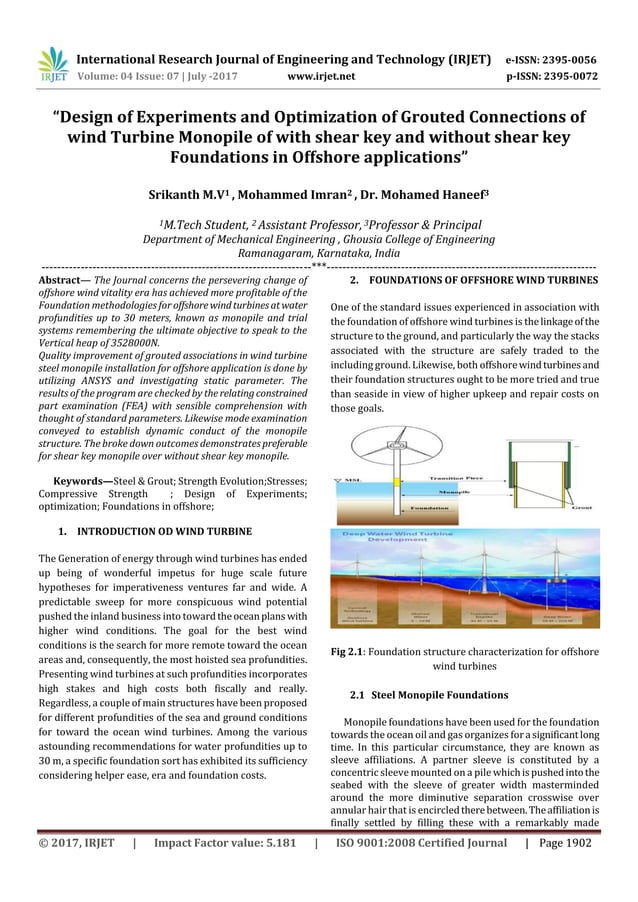 Design of Experiments and Optimization of Grouted Connections of Wind ...