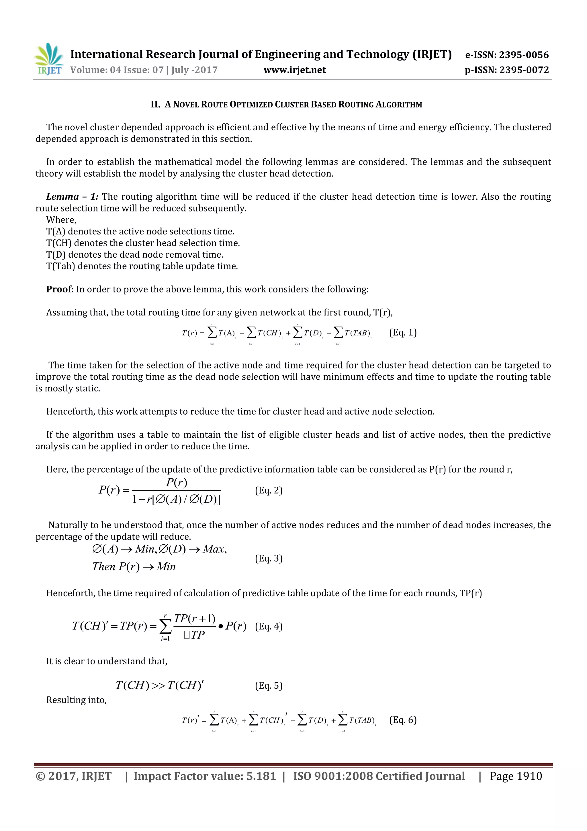 A Novel Route Optimized Cluster Based Routing Protocol For Pollution