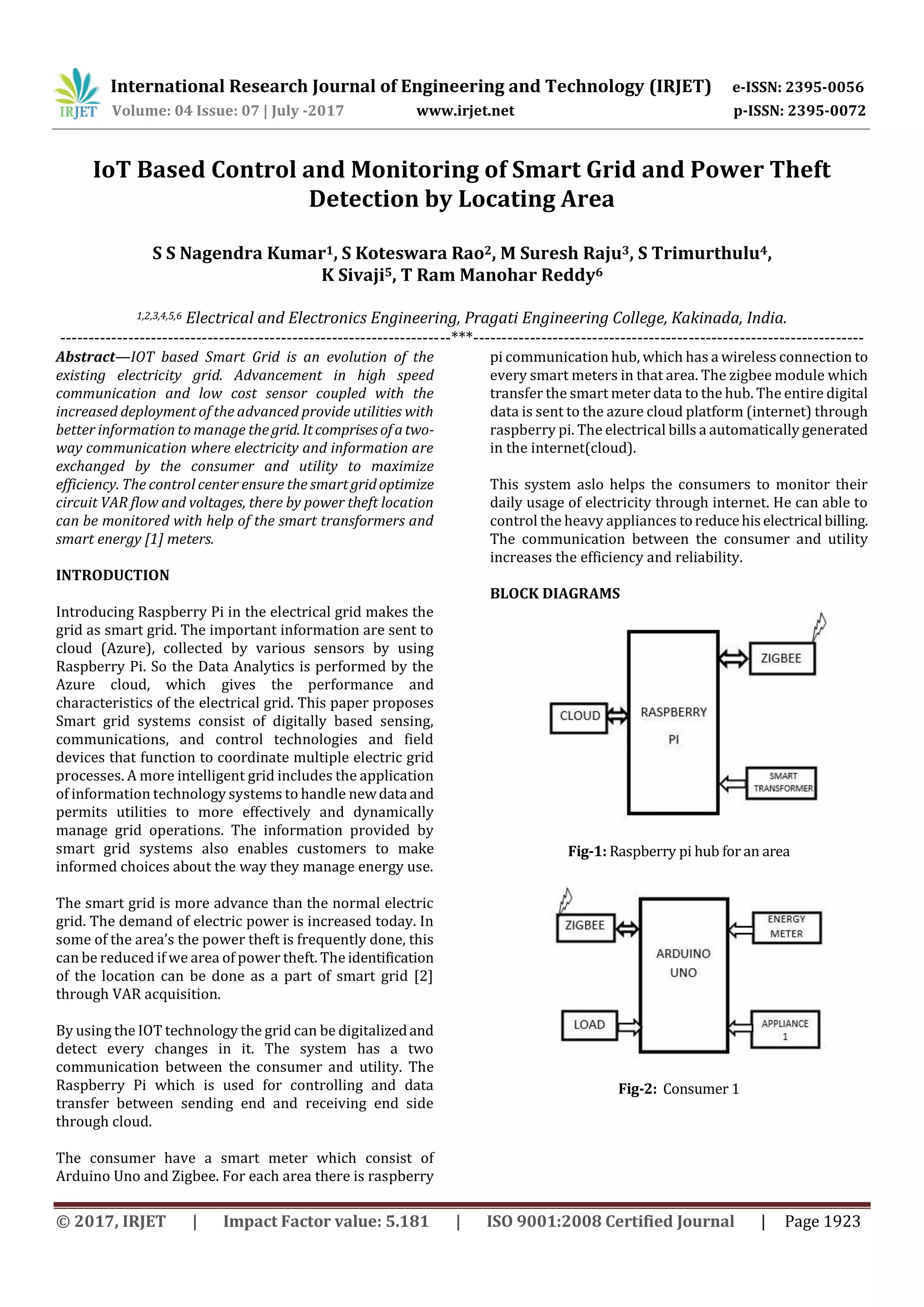 IoT Based Control and Monitoring of Smart Grid and Power Theft Detection by Locating Area | PDF