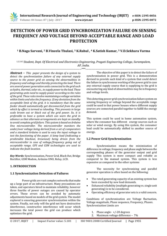 Detection of Power Grid Synchronization Failure on Sensing Frequency and Voltage Beyond ...