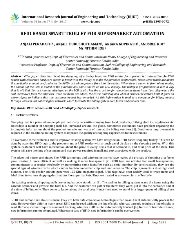 RFID Based Smart Trolley for Supermarket Automation | PDF