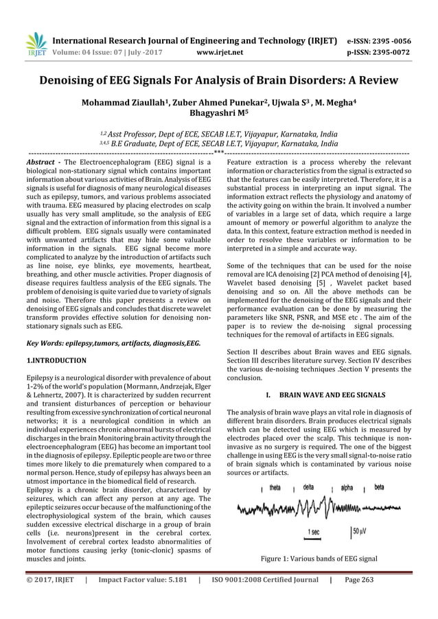 Denoising of EEG Signals for Analysis of Brain Disorders: A Review | PDF