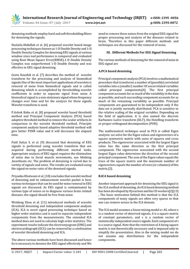 Denoising of EEG Signals for Analysis of Brain Disorders: A Review | PDF