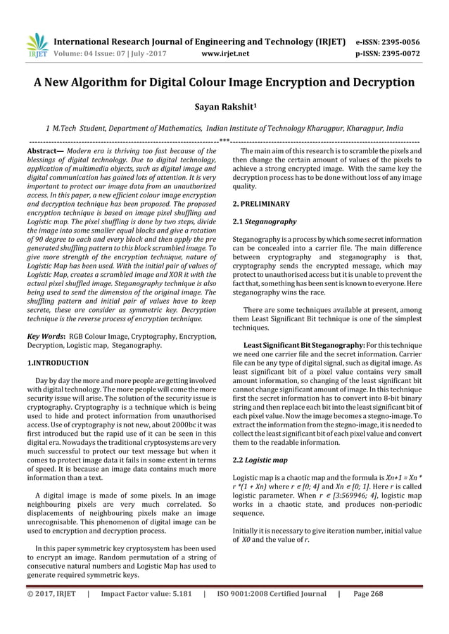 A New Algorithm for Digital Colour Image Encryption and Decryption | PDF
