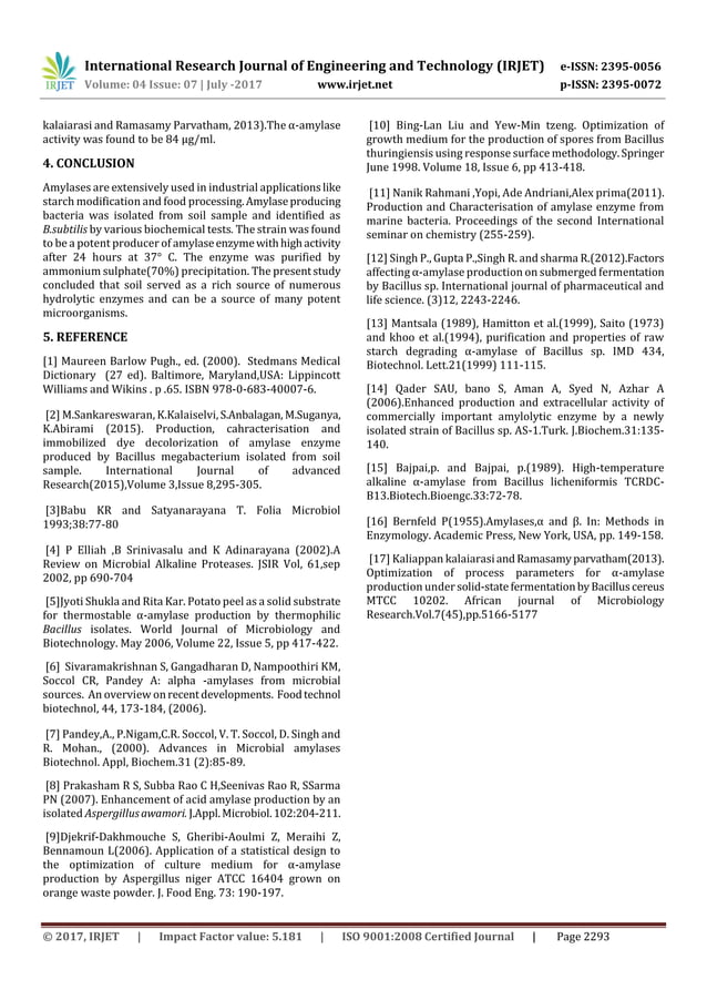 Isolation, Optimization, Production and Purification of Alpha Amylase from Soil Bacteria | PDF