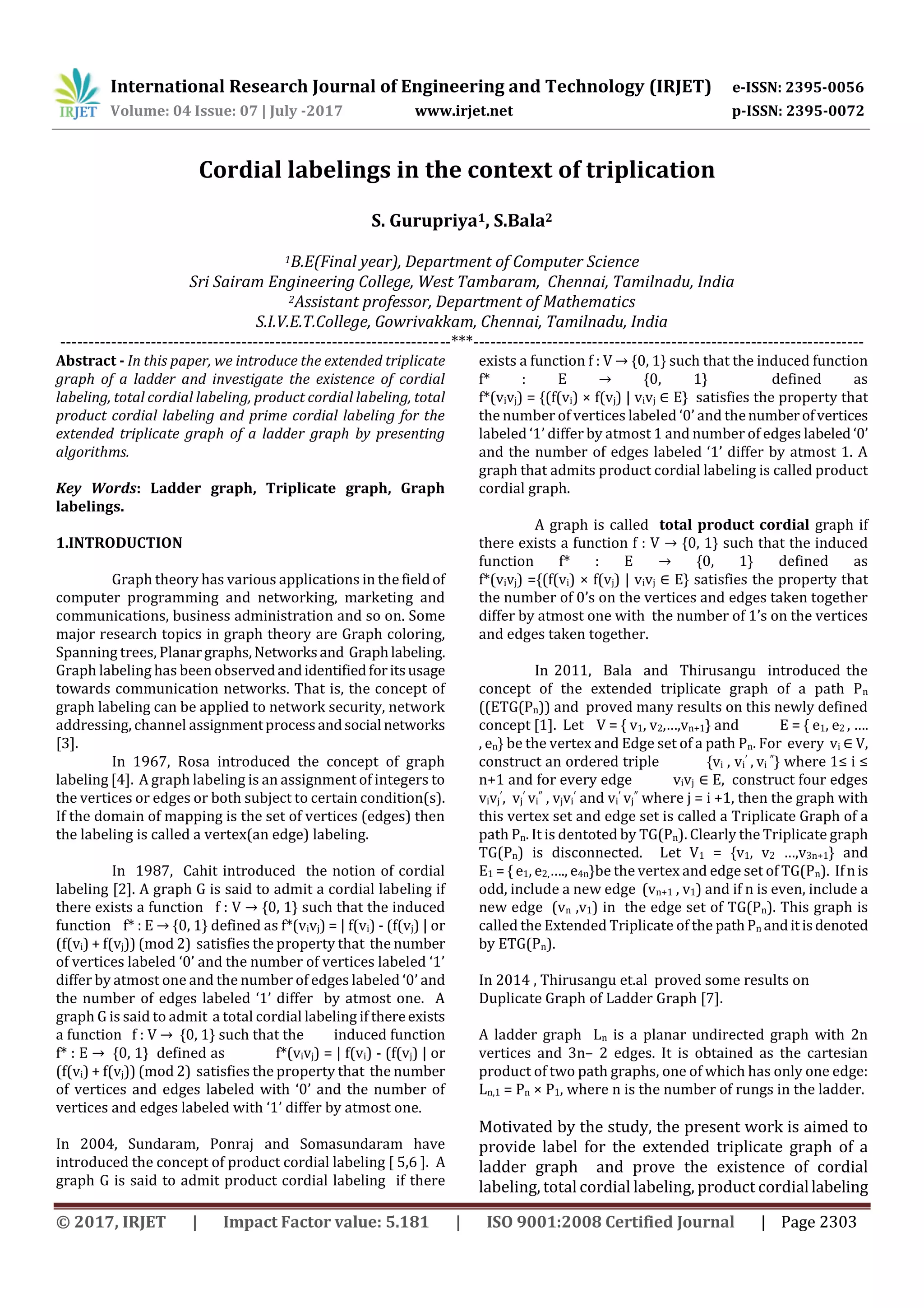 Cordial Labelings In The Context Of Triplication Pdf