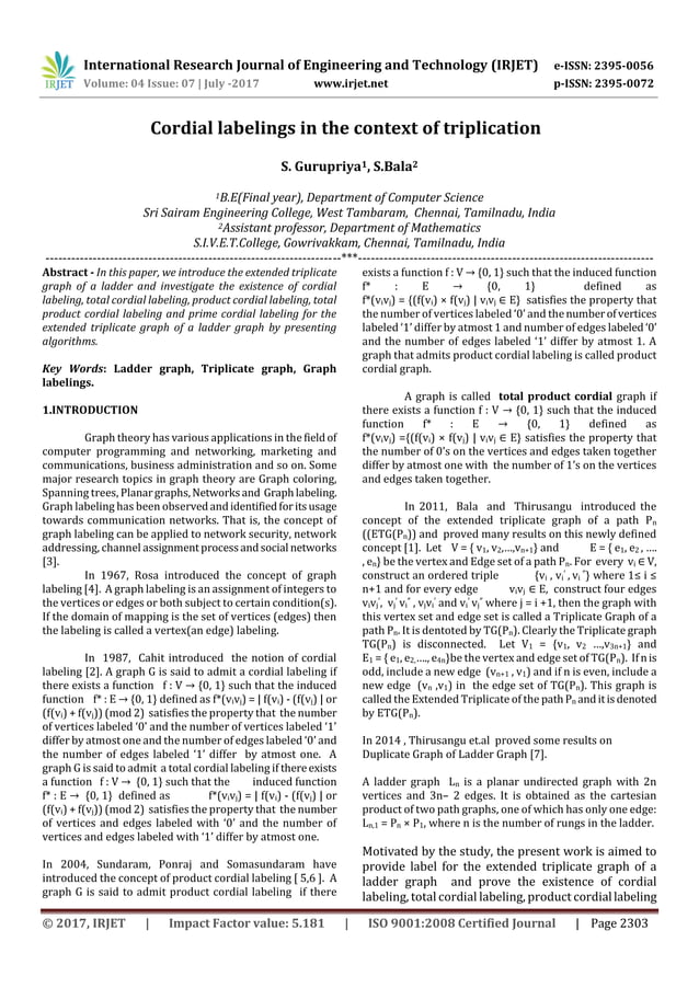 Cordial Labelings In The Context Of Triplication Pdf Science