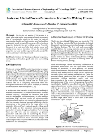 Review on Effect of Process Parameters - Friction Stir Welding Process | PDF