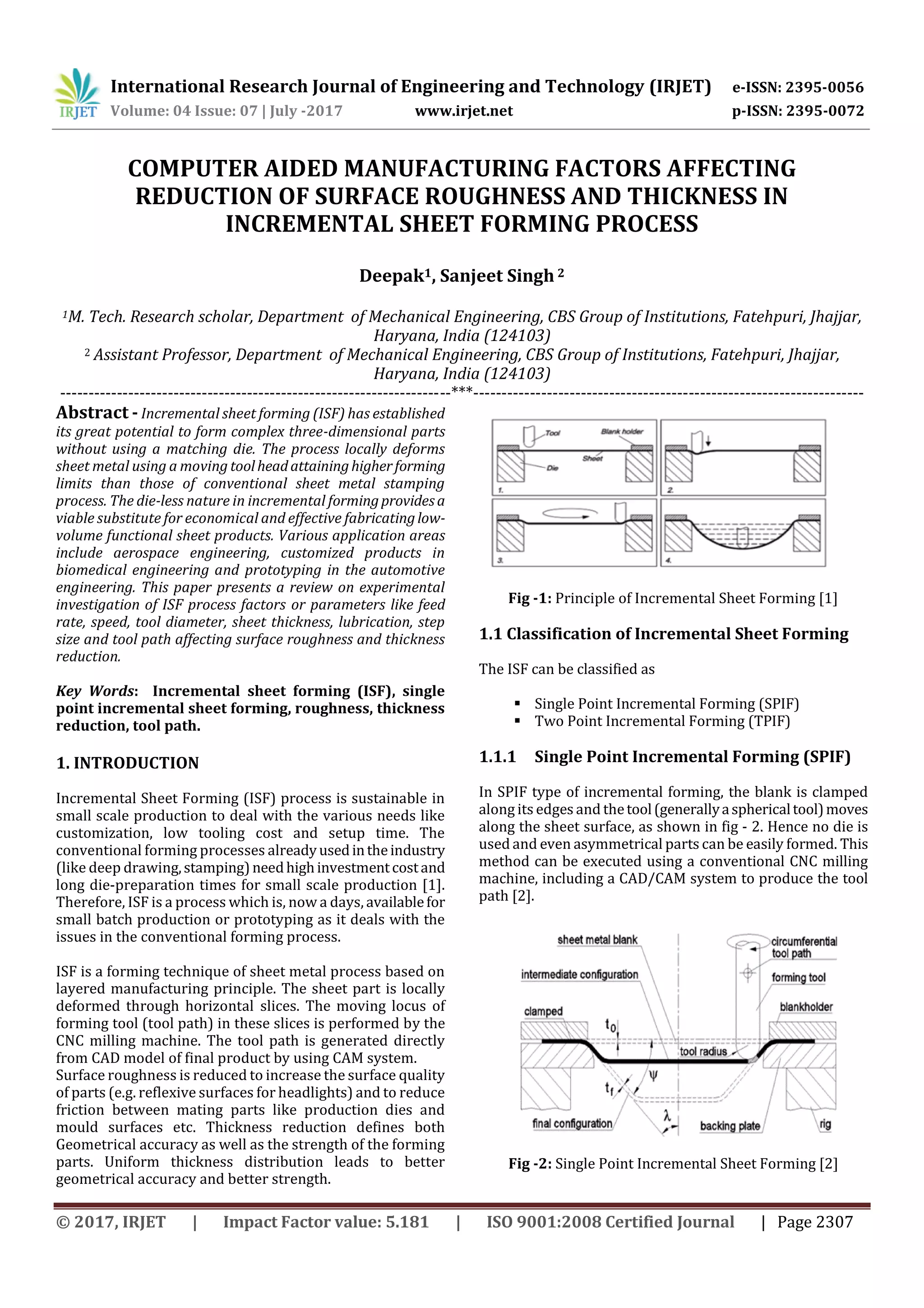 Computer Aided Manufacturing Factors Affecting Reduction of Surface Roughness and Thickness in ...