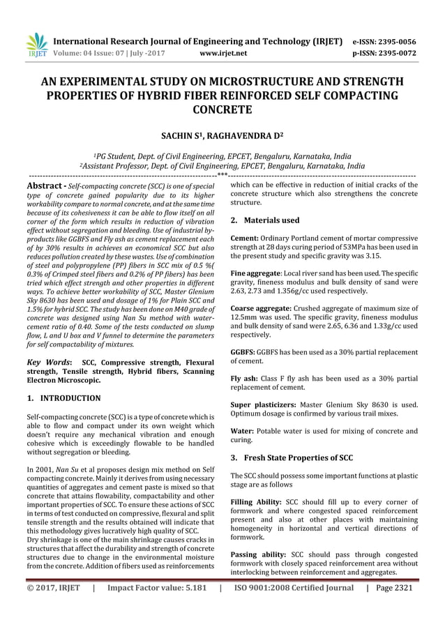 An Experimental Study on Microstructure and Strength Properties of Hybrid Fiber Reinforced Self ...