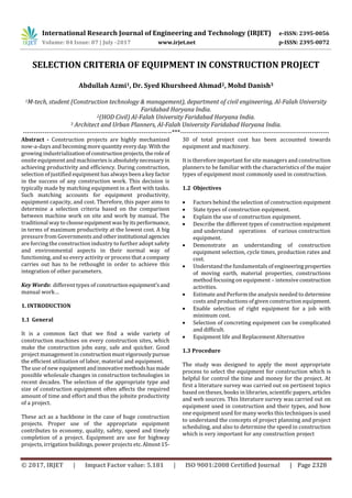 Selection Criteria of Equipment in Construction Project | PDF