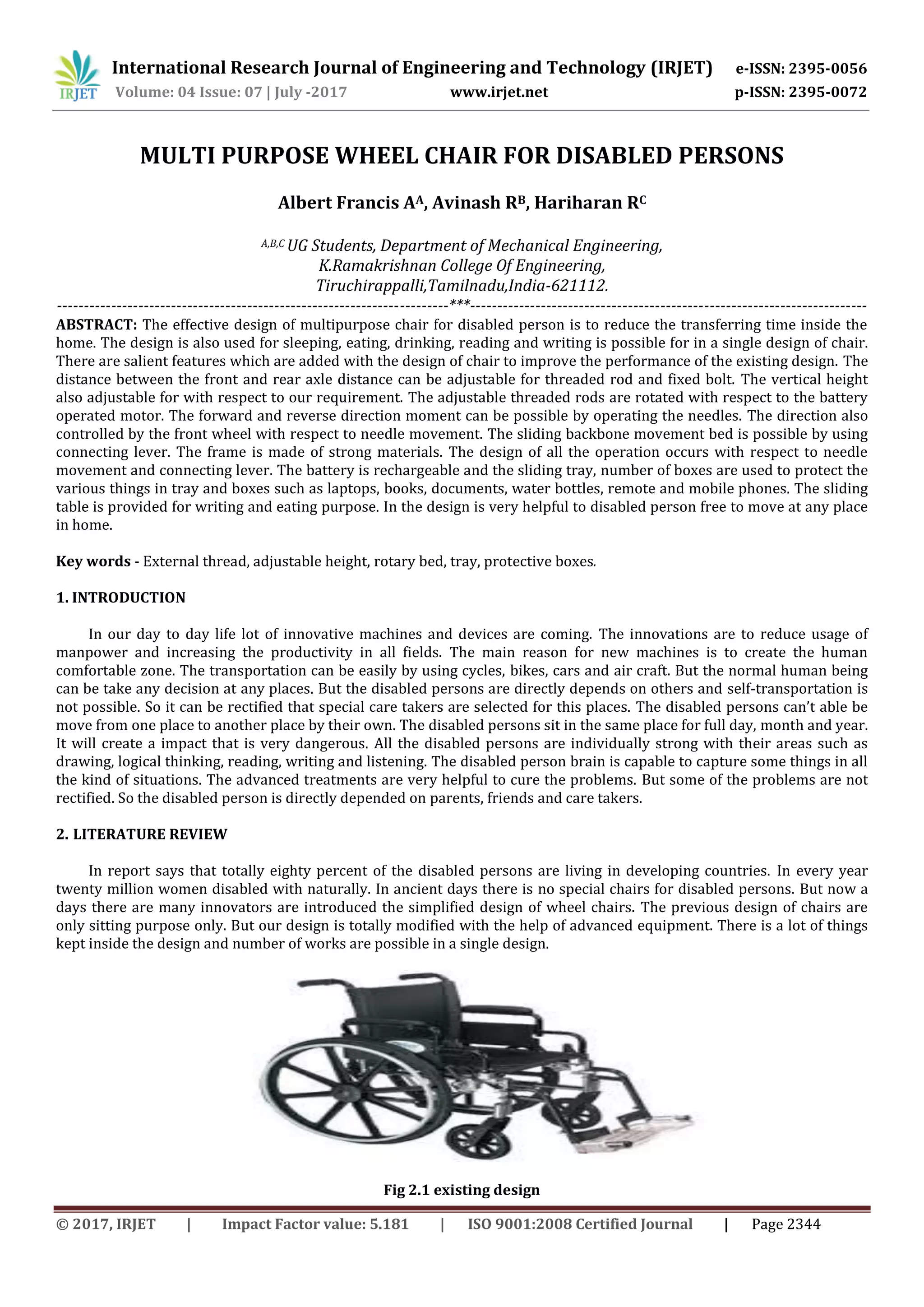 Multi Purpose Wheel Chair for Disabled Persons | PDF