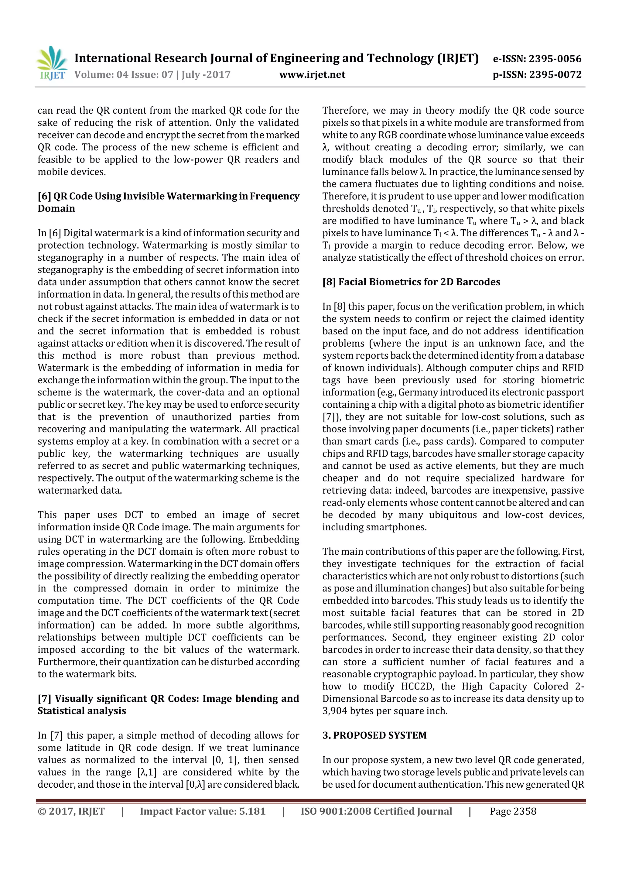 A Review on QR Code for Hiding Private Information | PDF