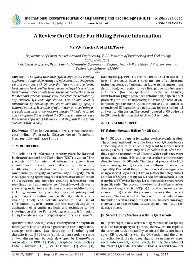 A Review on QR Code for Hiding Private Information | PDF