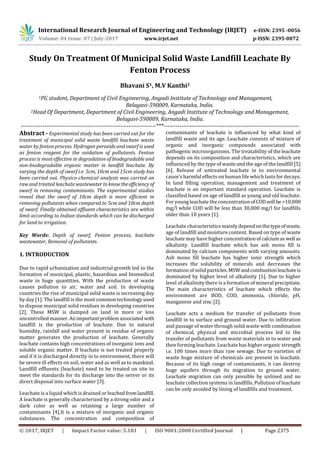 Study on Treatment of Municipal Solid Waste Landfill Leachate by Fenton Process | PDF