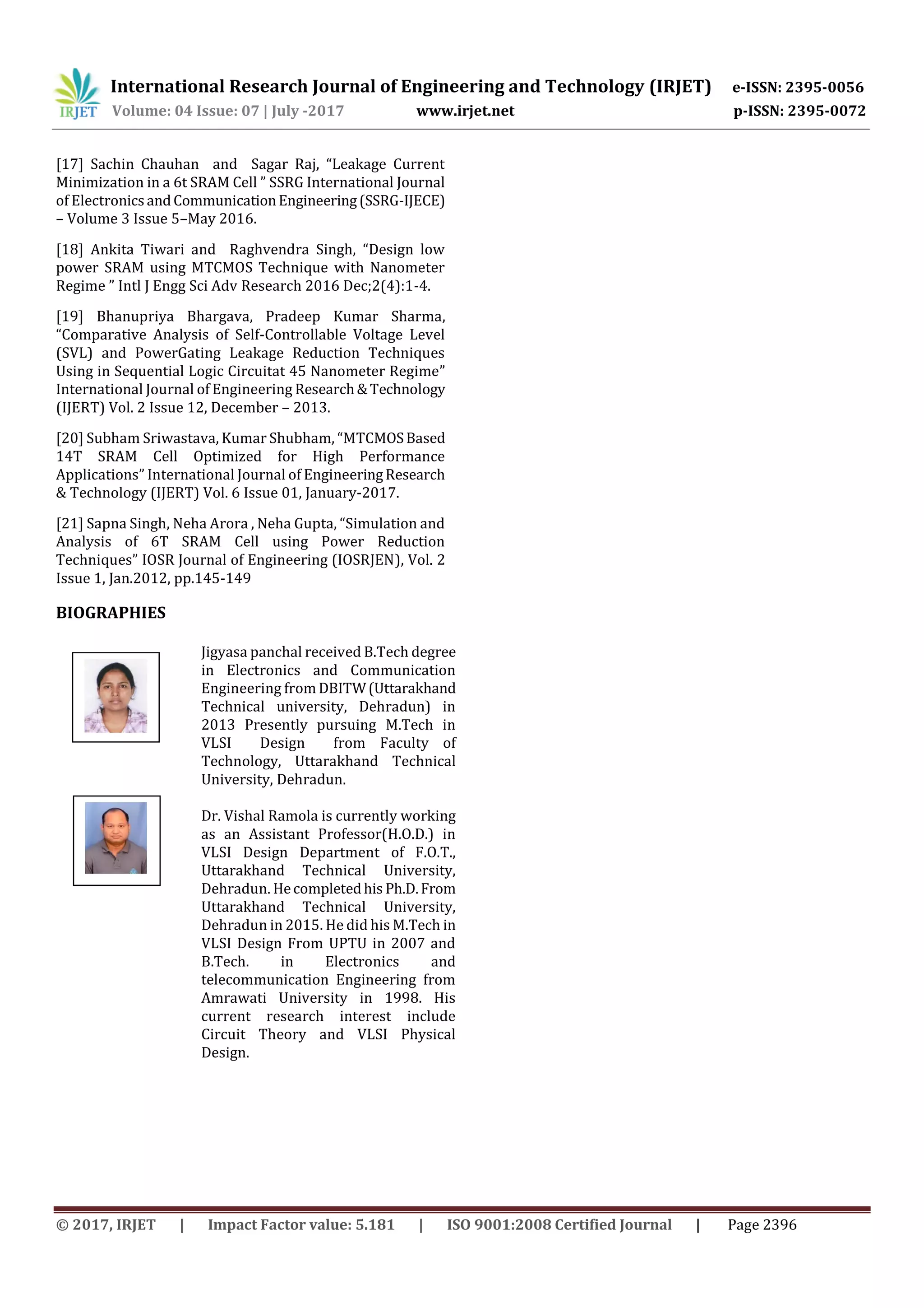 Design and Implementation of 6t SRAM using FINFET with Low Power Application | PDF | Data ...