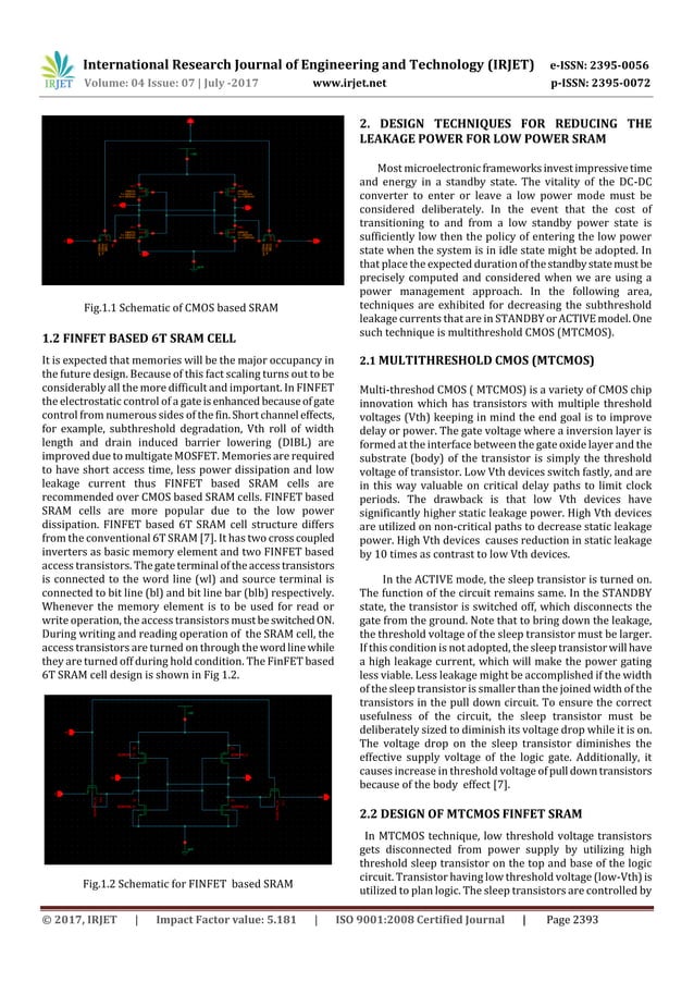 Design and Implementation of 6t SRAM using FINFET with Low Power Application | PDF | Data ...