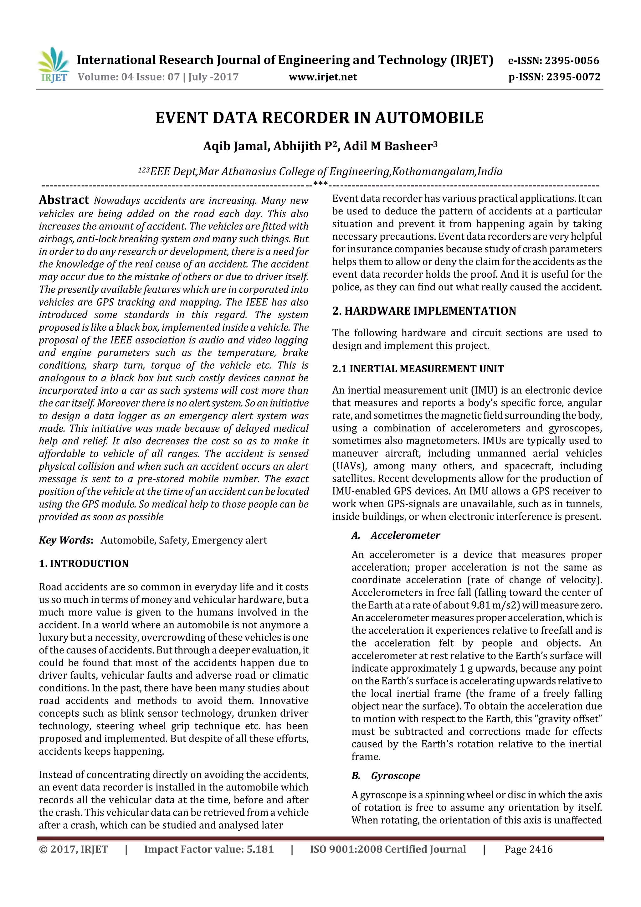 Event Data Recorder In Automobile Pdf