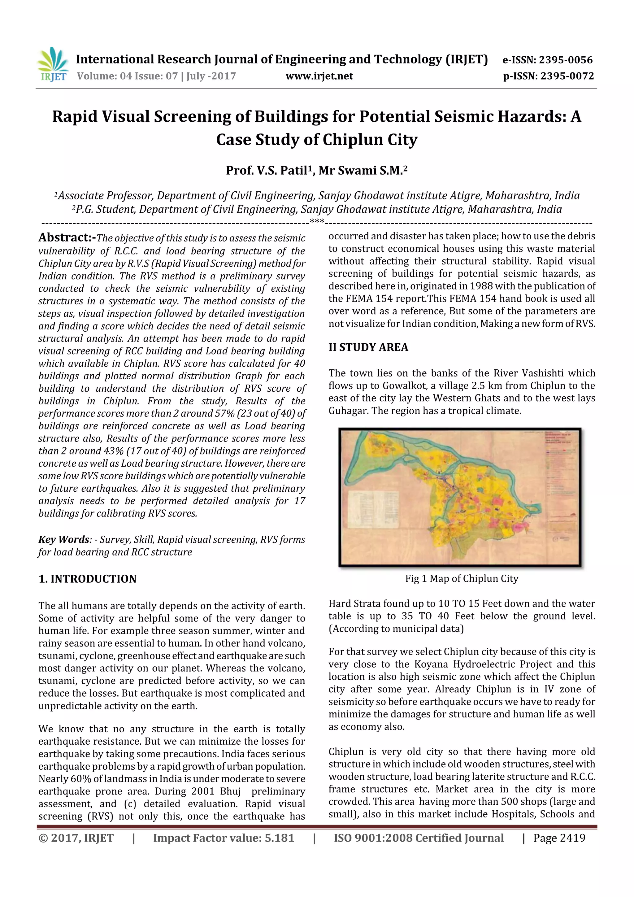 Rapid Visual Screening of Buildings for Potential Seismic Hazards: A ...