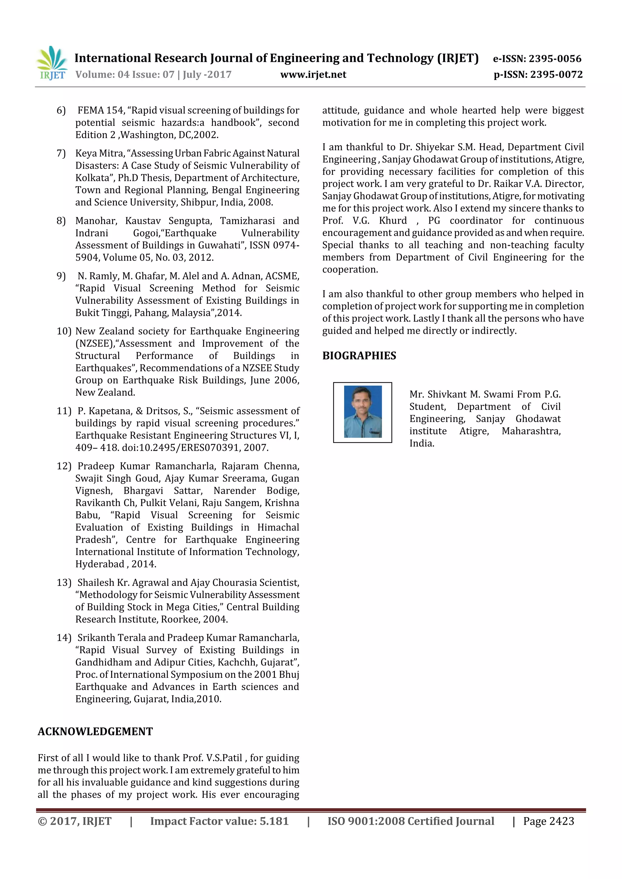 Rapid Visual Screening of Buildings for Potential Seismic Hazards: A ...