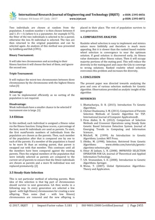 A Comparative Analysis of Genetic Algorithm Selection Techniques | PDF