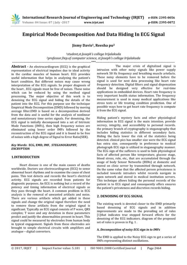 Empirical Mode Decomposition And Data Hiding In Ecg Signal Pdf