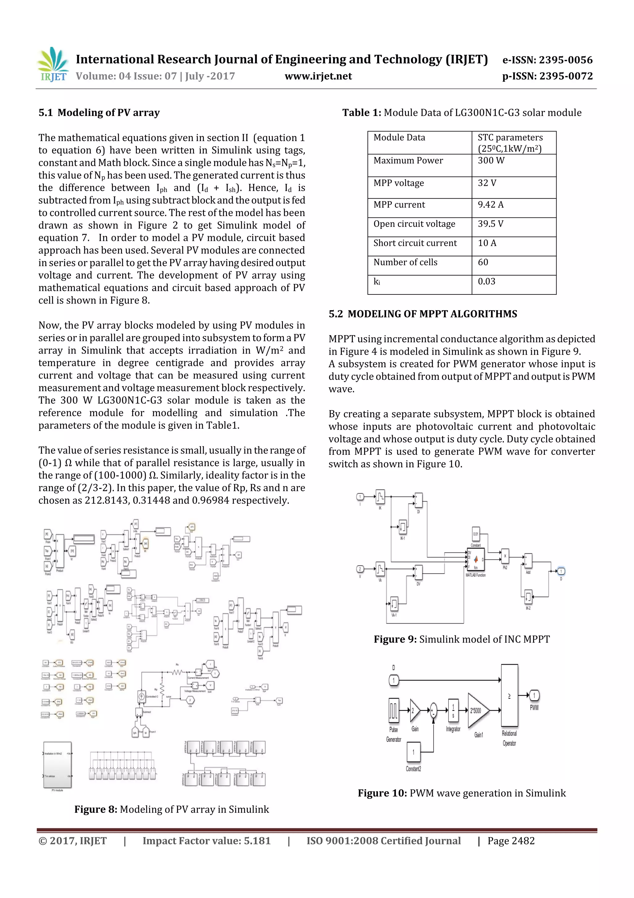 Modeling And Simulation Of Pv Array In Matlabsimulink For Comparison Of Perturb And Observe