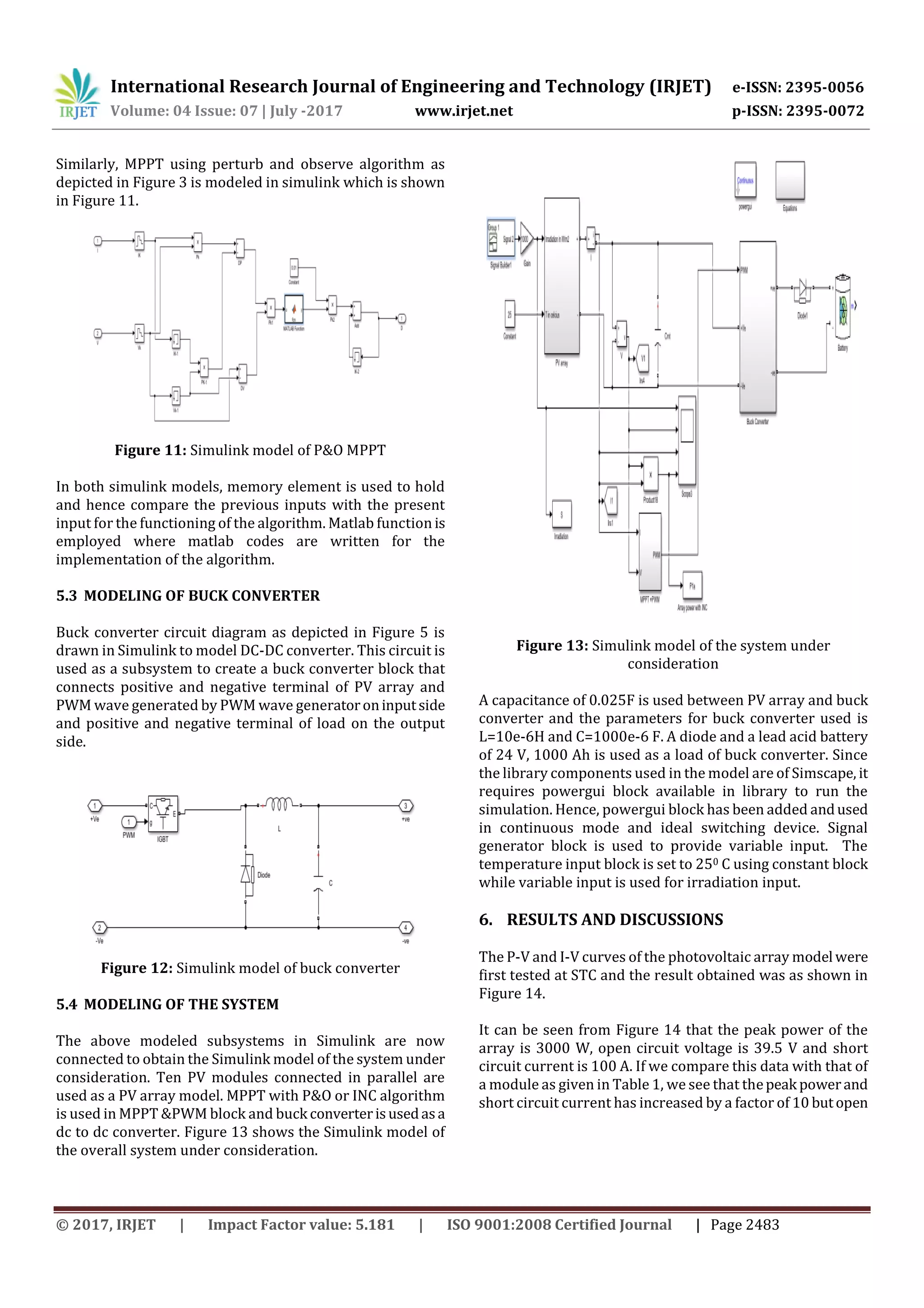 Modeling And Simulation Of Pv Array In Matlabsimulink For Comparison Of Perturb And Observe 
