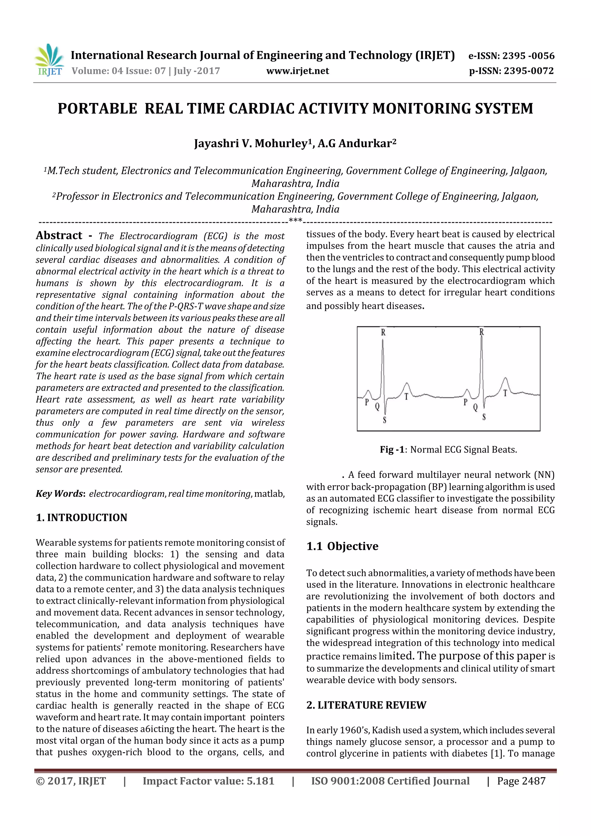 Portable Real Time Cardiac Activity Monitoring System Pdf