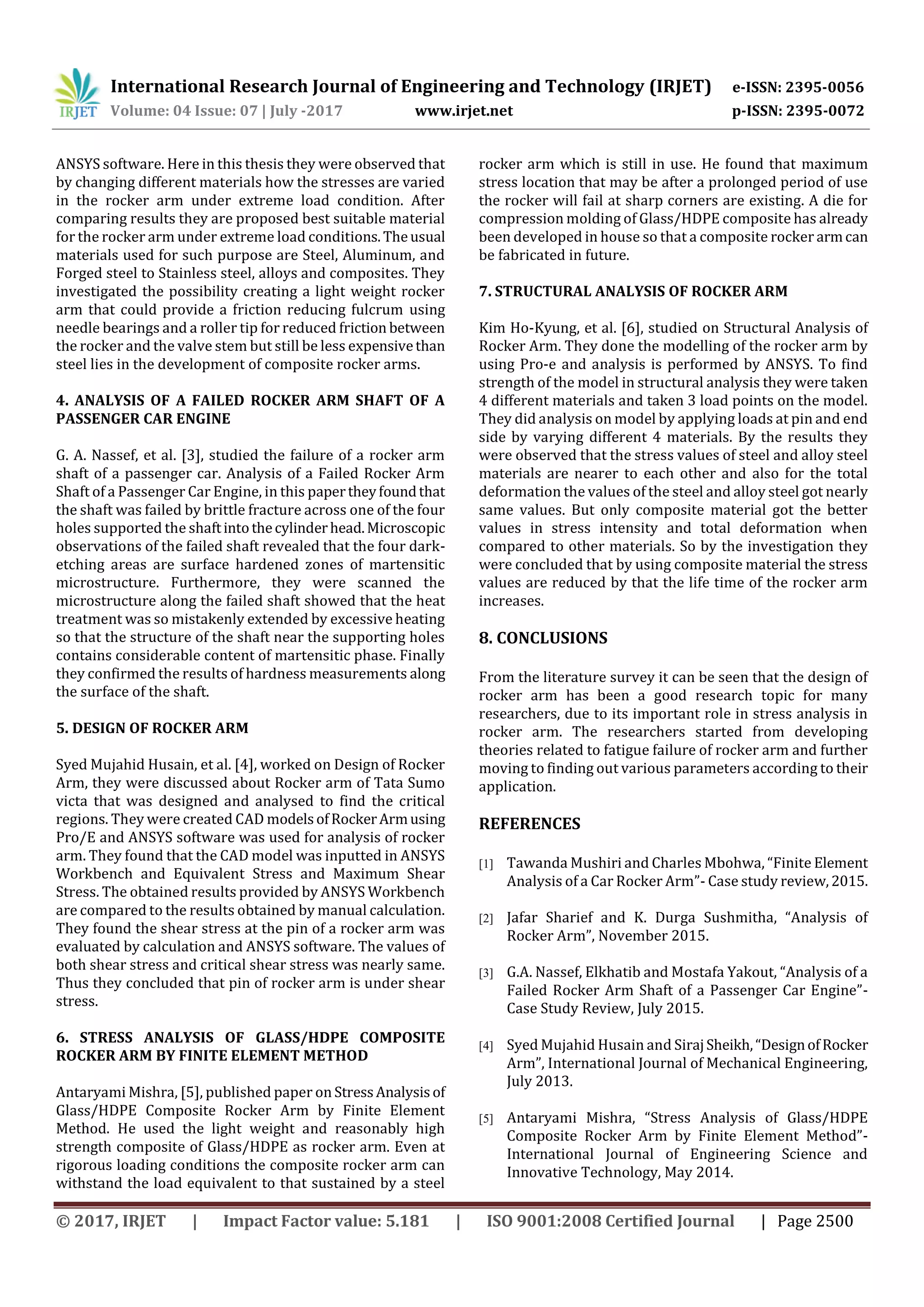 An Overview of Design and Analysis of Rocker Arm | PDF | Science