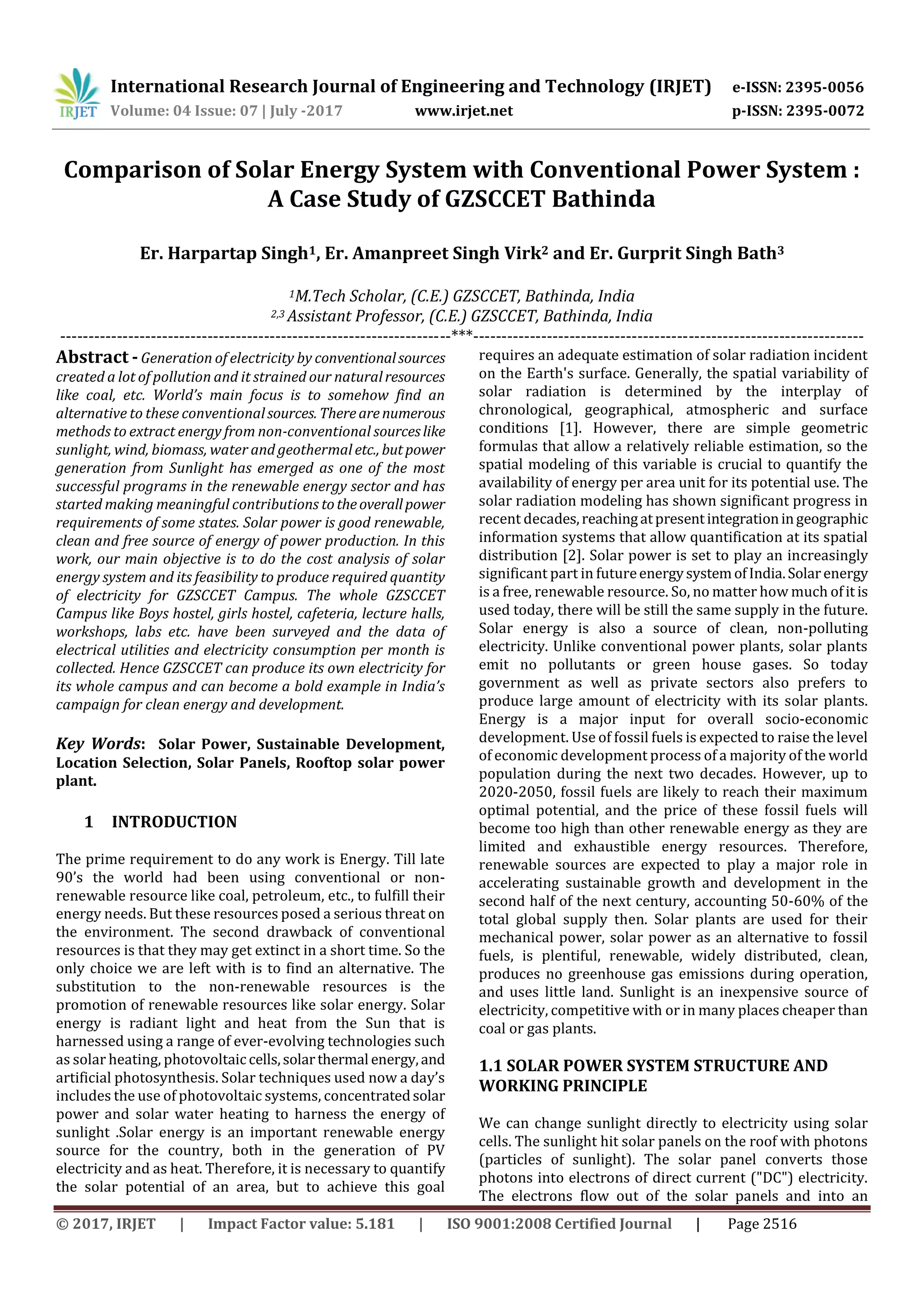 Comparison of Solar Energy System with Conventional Power System : A ...