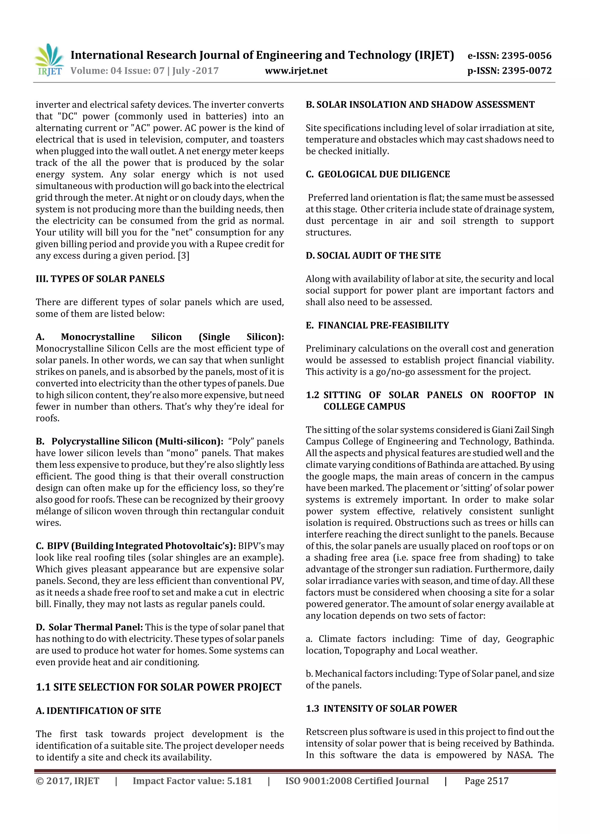 Comparison of Solar Energy System with Conventional Power System : A ...