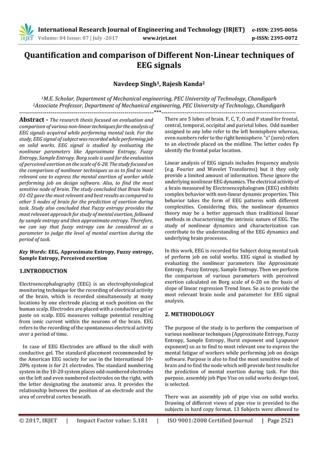 Quantification and Comparison of Different Non-Linear Techniques of EEG Signals | PDF