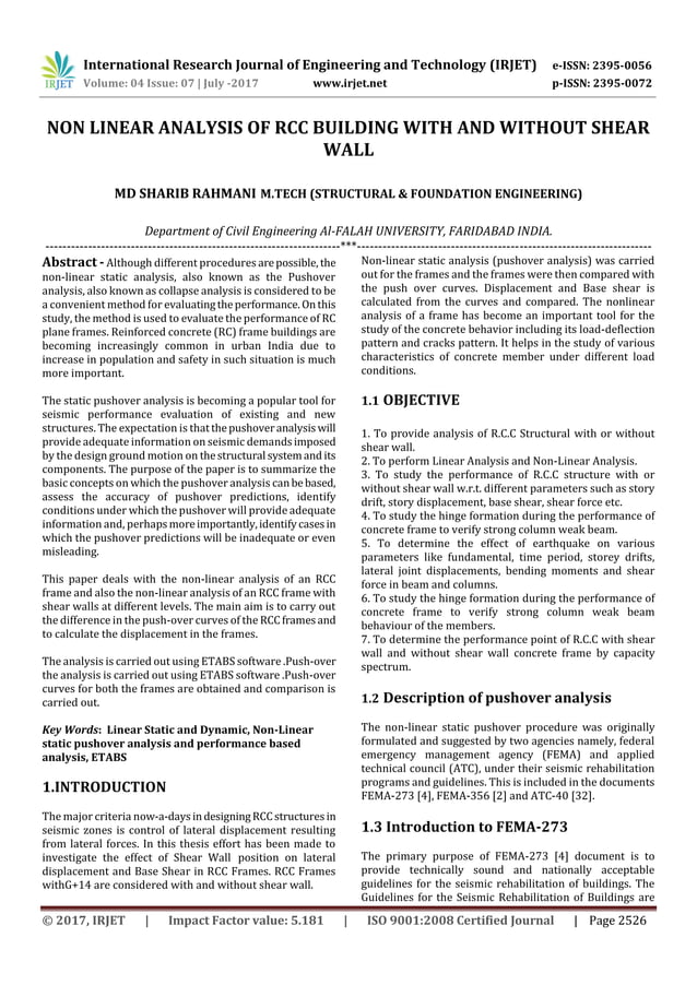 Non Linear Analysis of RCC Building with and Without Shear Wall | PDF | Computer Software and ...