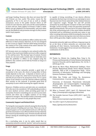 Comparison of Anonymous Communication Networks-Tor, I2P, Freenet | PDF