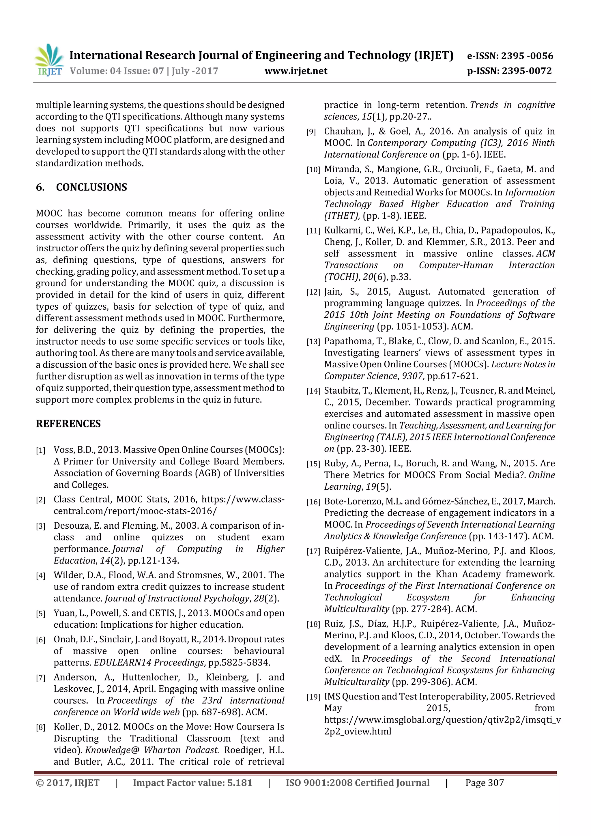 Quiz in MOOC: An Overview | PDF