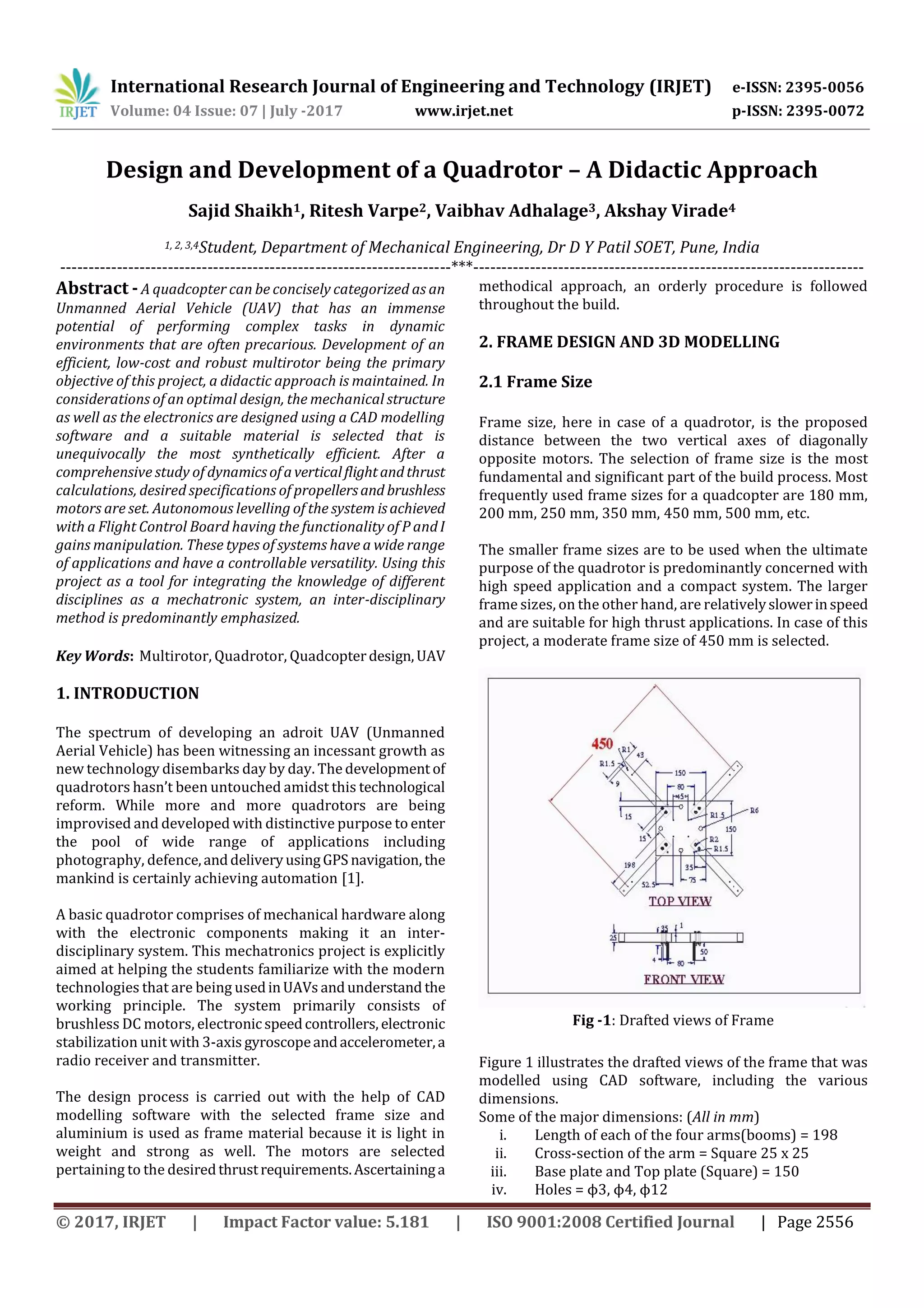 Design and Development of a Quadrotor – A Didactic Approach | PDF