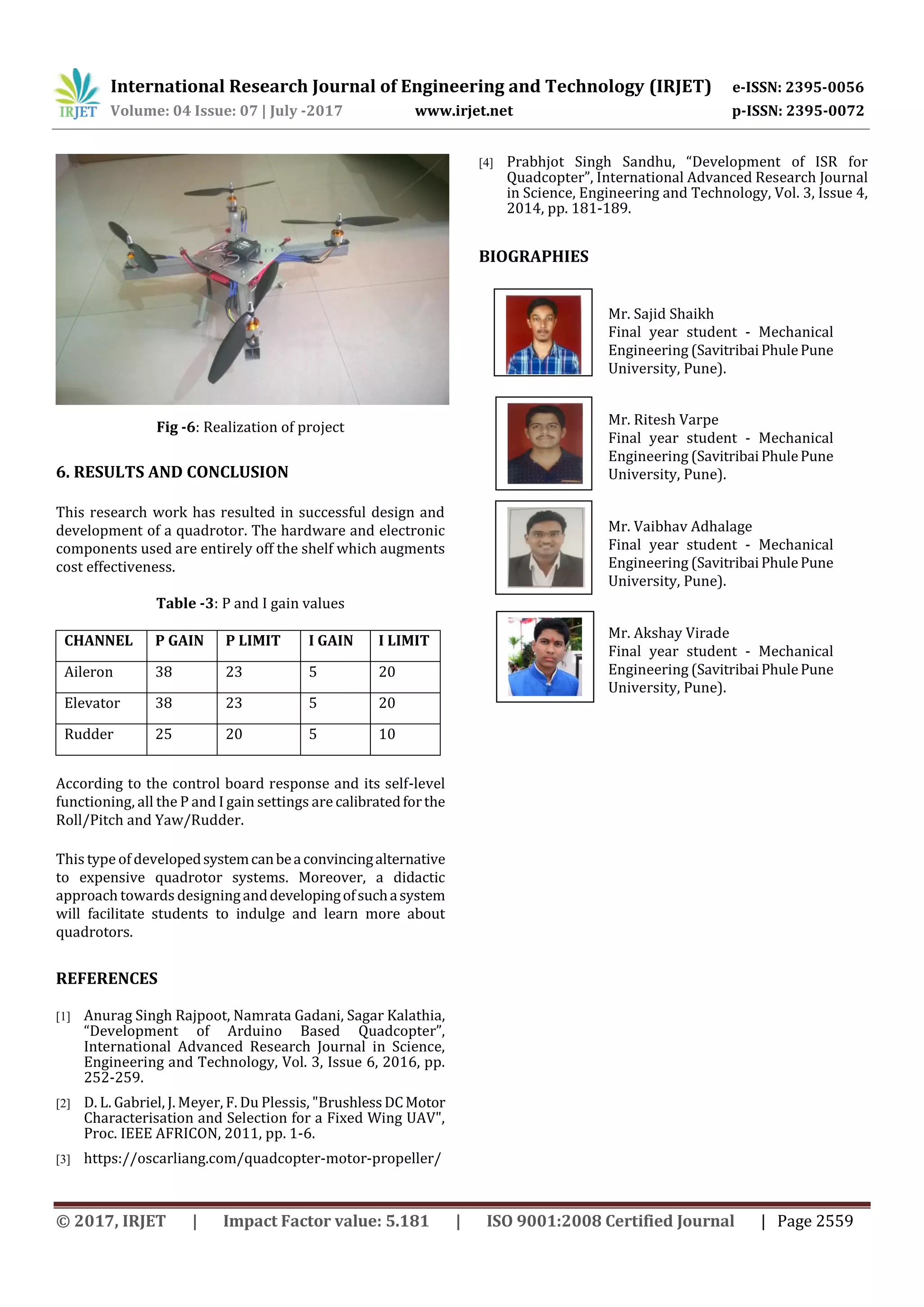 Design and Development of a Quadrotor – A Didactic Approach | PDF