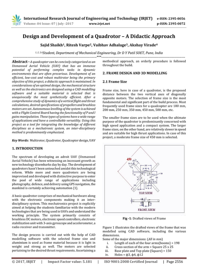 Design and Development of a Quadrotor – A Didactic Approach | PDF