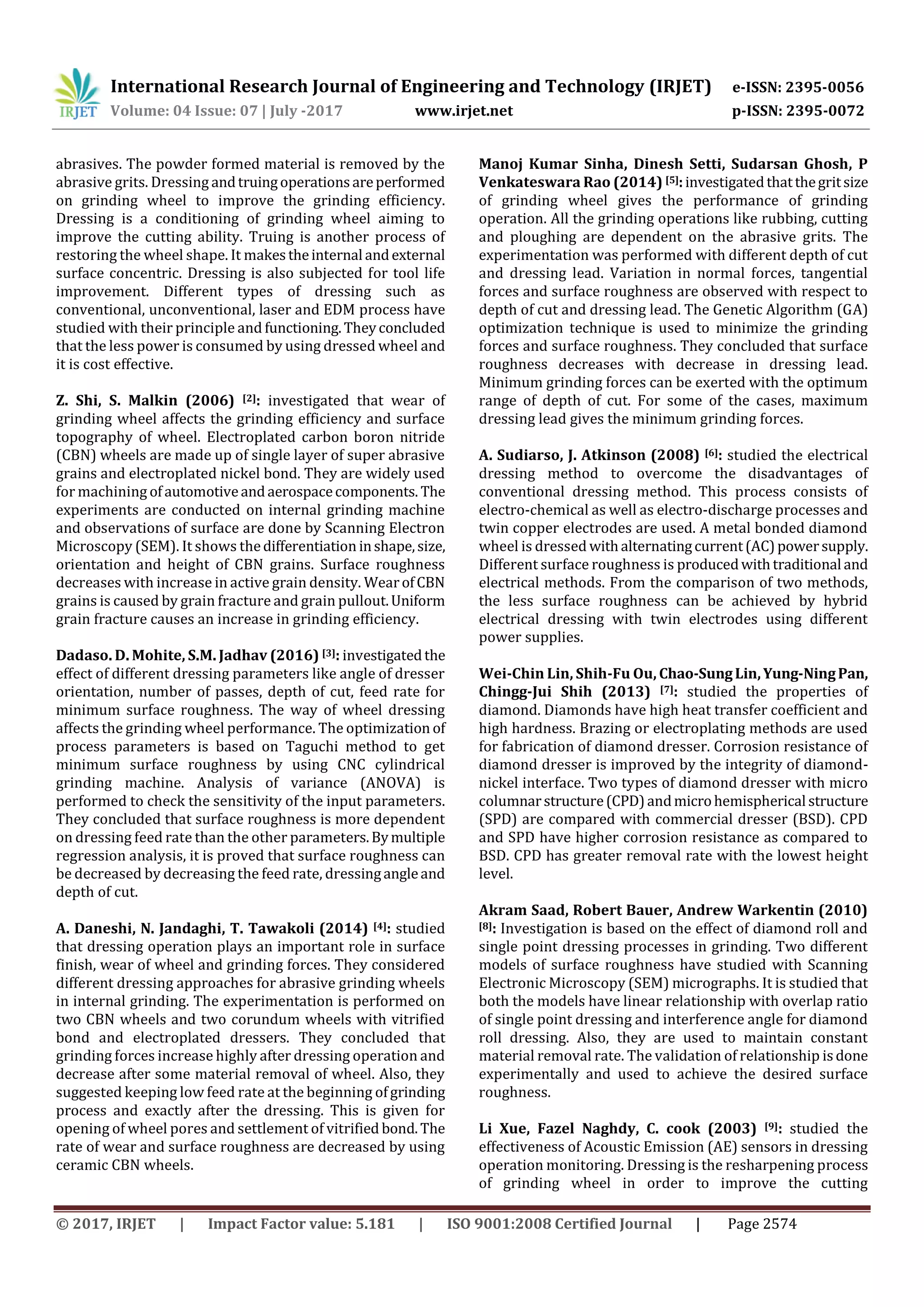 A Review on Dressing and Grinding Operation | PDF | Automotive