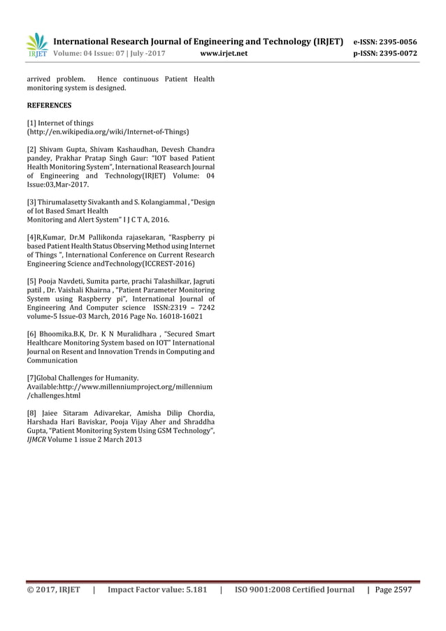 IOT based Patient Health Monitoring System using Raspberry pi 3 | PDF